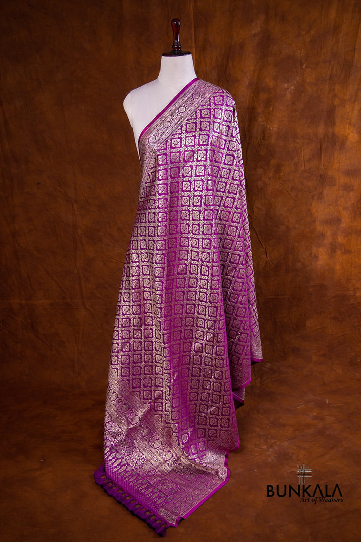 Shop Purple Mashru Silk Brocade Weaved Banarasi Dupatta – BUNKALA