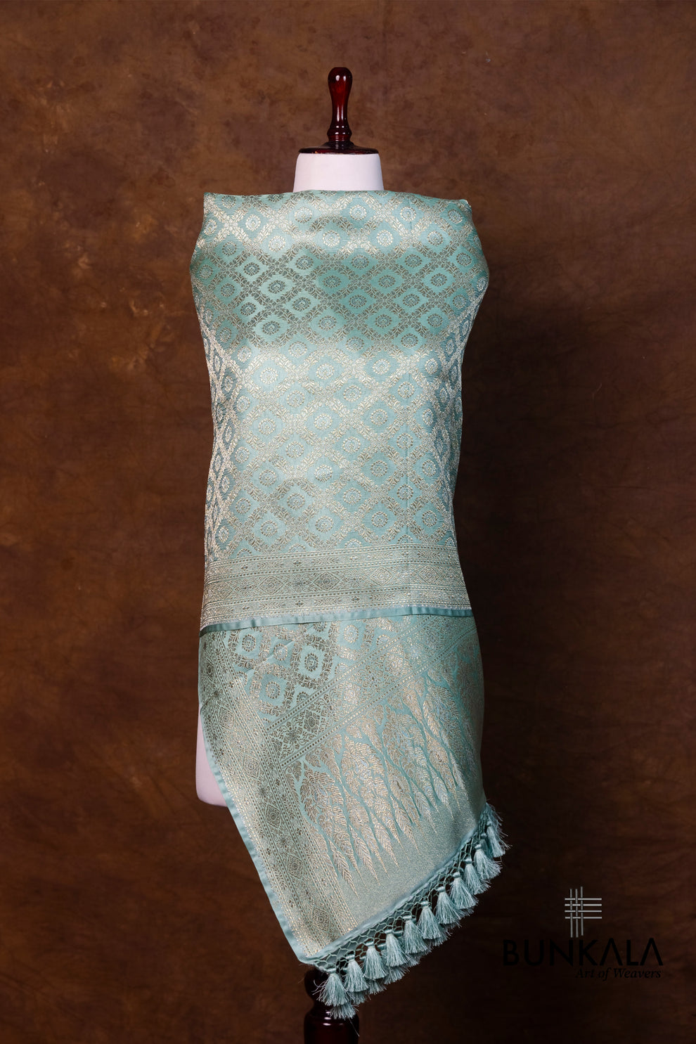 Shop Ice Blue Mashru Silk Brocade Weaved Banarasi Dupatta – BUNKALA