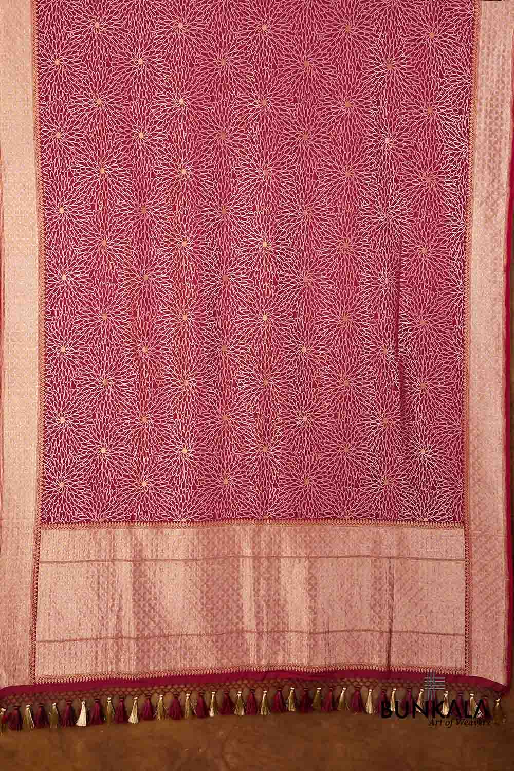 Shop Reddish Pink Flower Design Handloom Banarasi Moonga Silk Dupatta ...