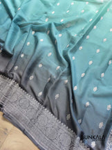 Shop Turquoise Blue and Grey Shaded Pure Khaddi Chiffon Banarasi Saree ...
