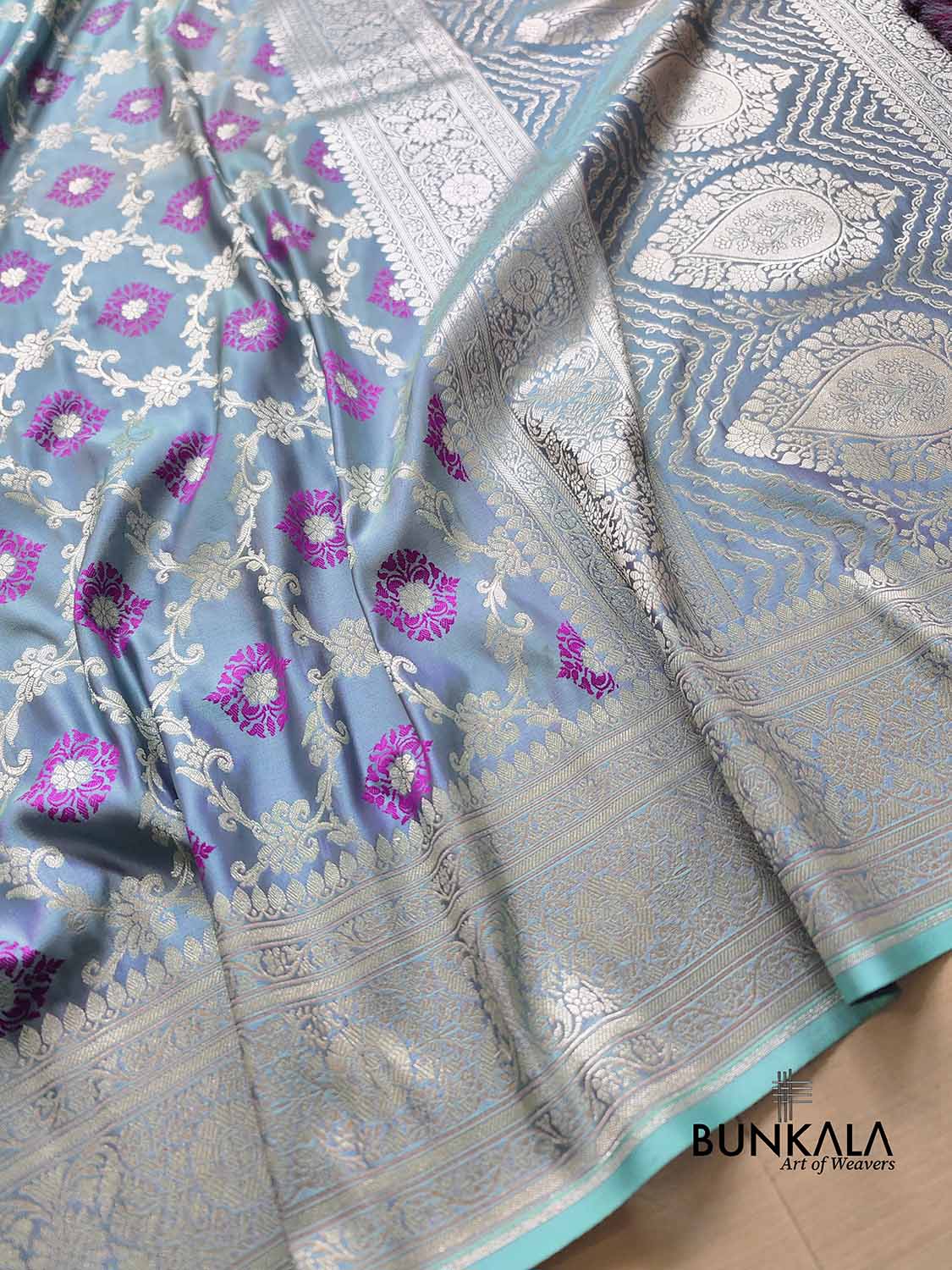 Shop Grey Soft Mashru Silk Jamewar Weaved Floral Meena Banarasi Saree ...