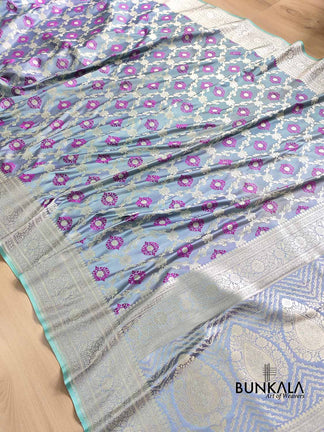 Shop Grey Soft Mashru Silk Jamewar Weaved Floral Meena Banarasi Saree ...