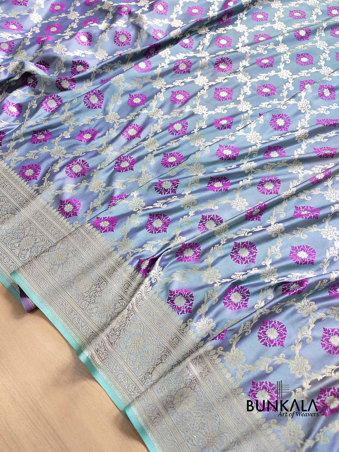 Shop Grey Soft Mashru Silk Jamewar Weaved Floral Meena Banarasi Saree ...