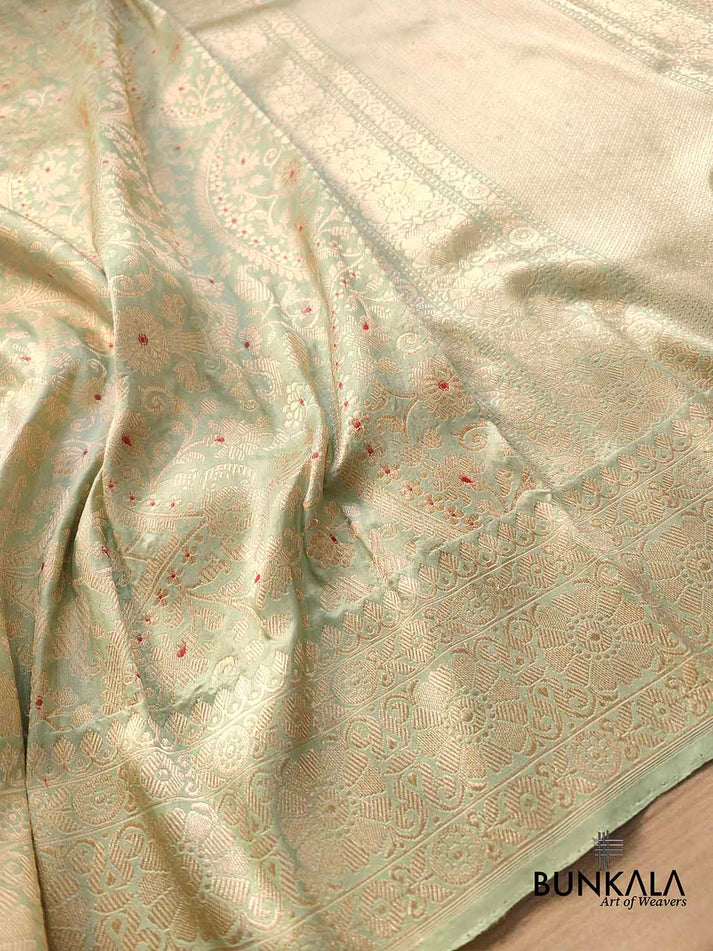 Shop Pista Green Brocade Heritage Katan Silk Handloom Banarasi Saree ...