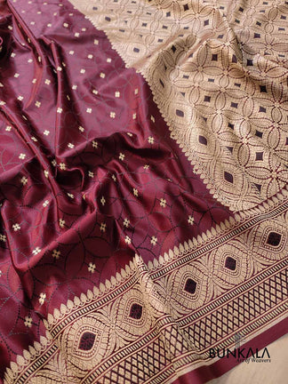 Shop Maroon Mashru Silk Allover Small Buti Banarasi Saree – BUNKALA
