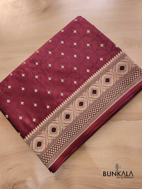 Shop Maroon Mashru Silk Allover Small Buti Banarasi Saree – BUNKALA