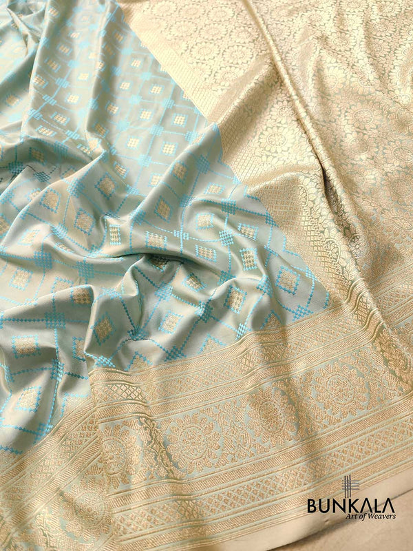 Shop Blue Mashru Silk Banarasi Saree – BUNKALA