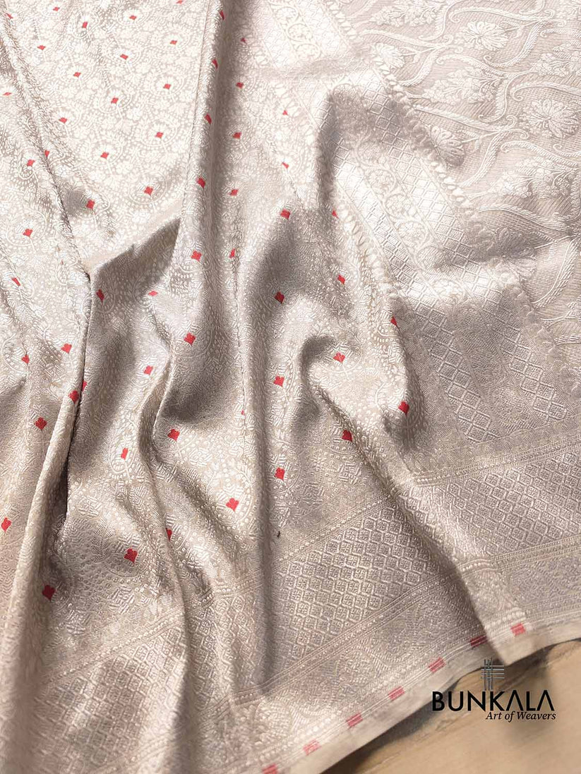Shop Grey Pure Katan Silk Silver Zari Brocade Meenakari Banarasi Saree ...
