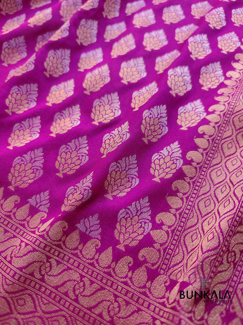 Shop Magenta Pink Buti Banarasi Silk Saree – BUNKALA