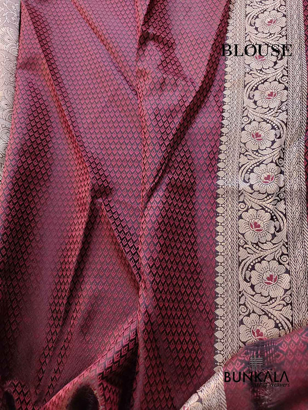 Shop Black Floral Jaal Jamewar Weaved Banarasi Soft Mashru Silk Saree ...
