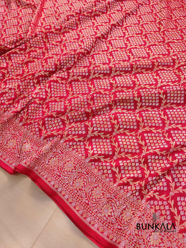 Shop Red Jangla Banarasi Silk Saree – BUNKALA