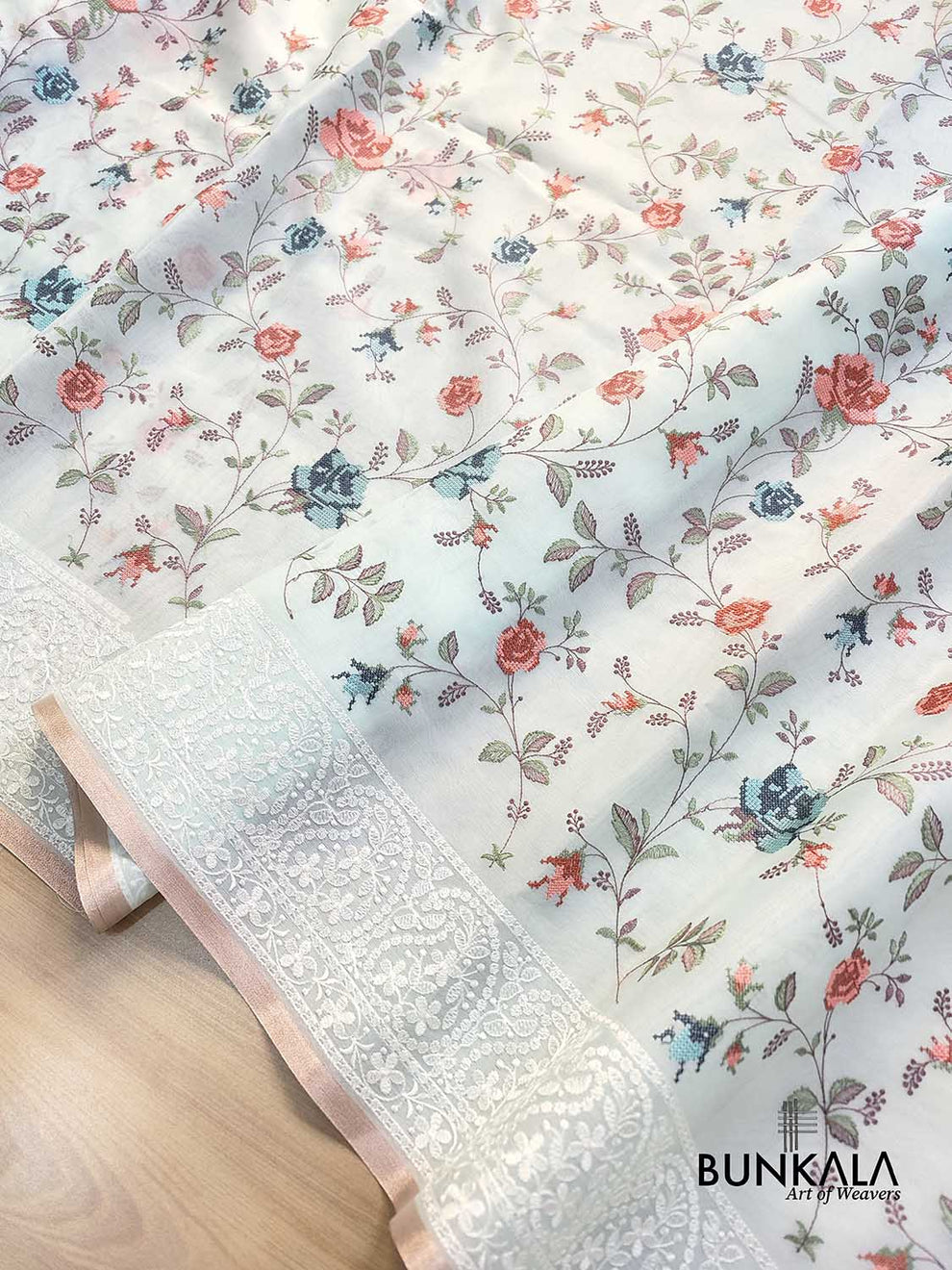 Shop Light Blue Multicolor Thread Floral Embroidered Organza Saree ...