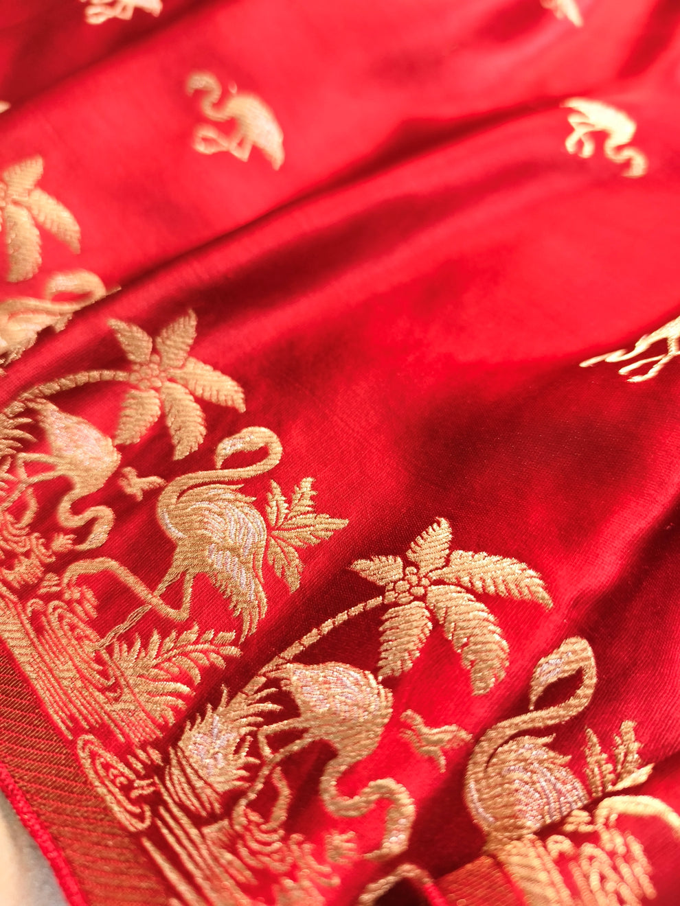 Shop Maroonish Red Shikargha Buti Border Banarasi Mashru Silk Saree ...