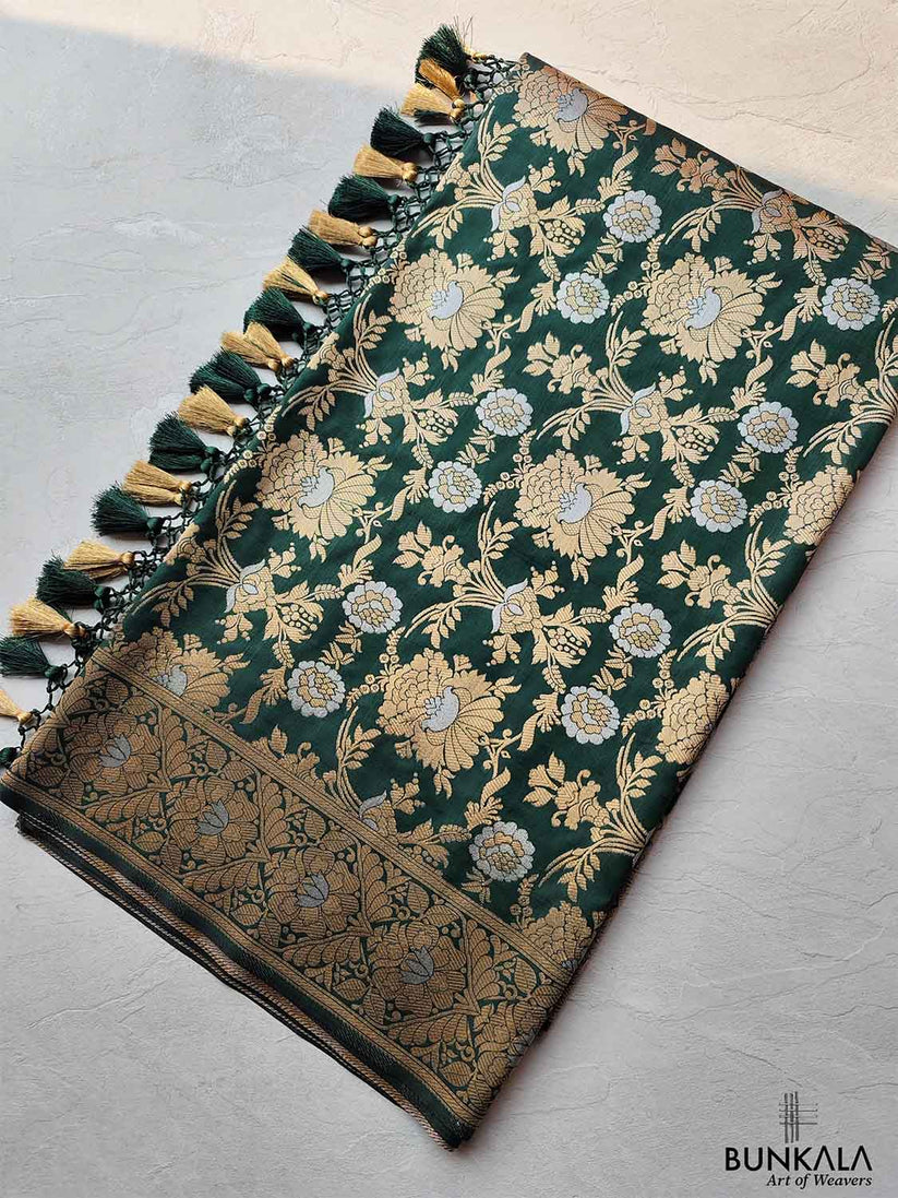 Green Jangla Design Sona Rupa Banarasi Silk Saree – BUNKALA