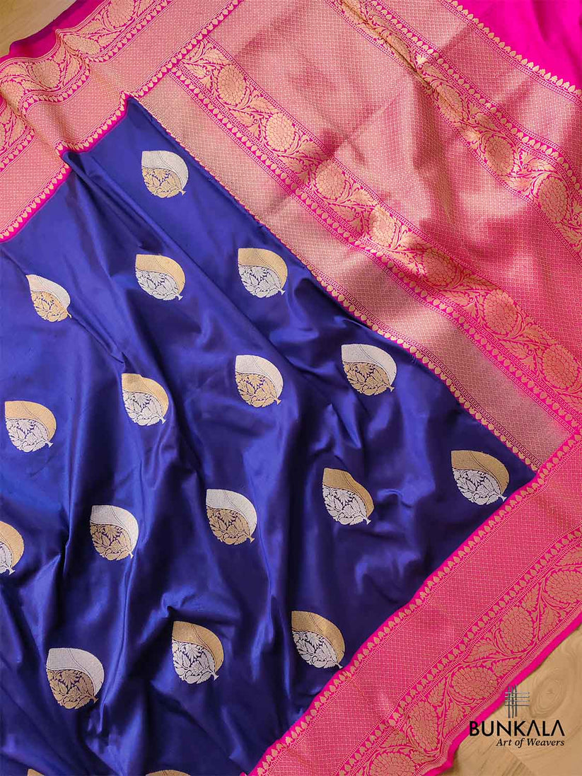 Shop Blue Pure Katan Silk Handloom Big Buta Sona Rupa Banarasi Saree ...